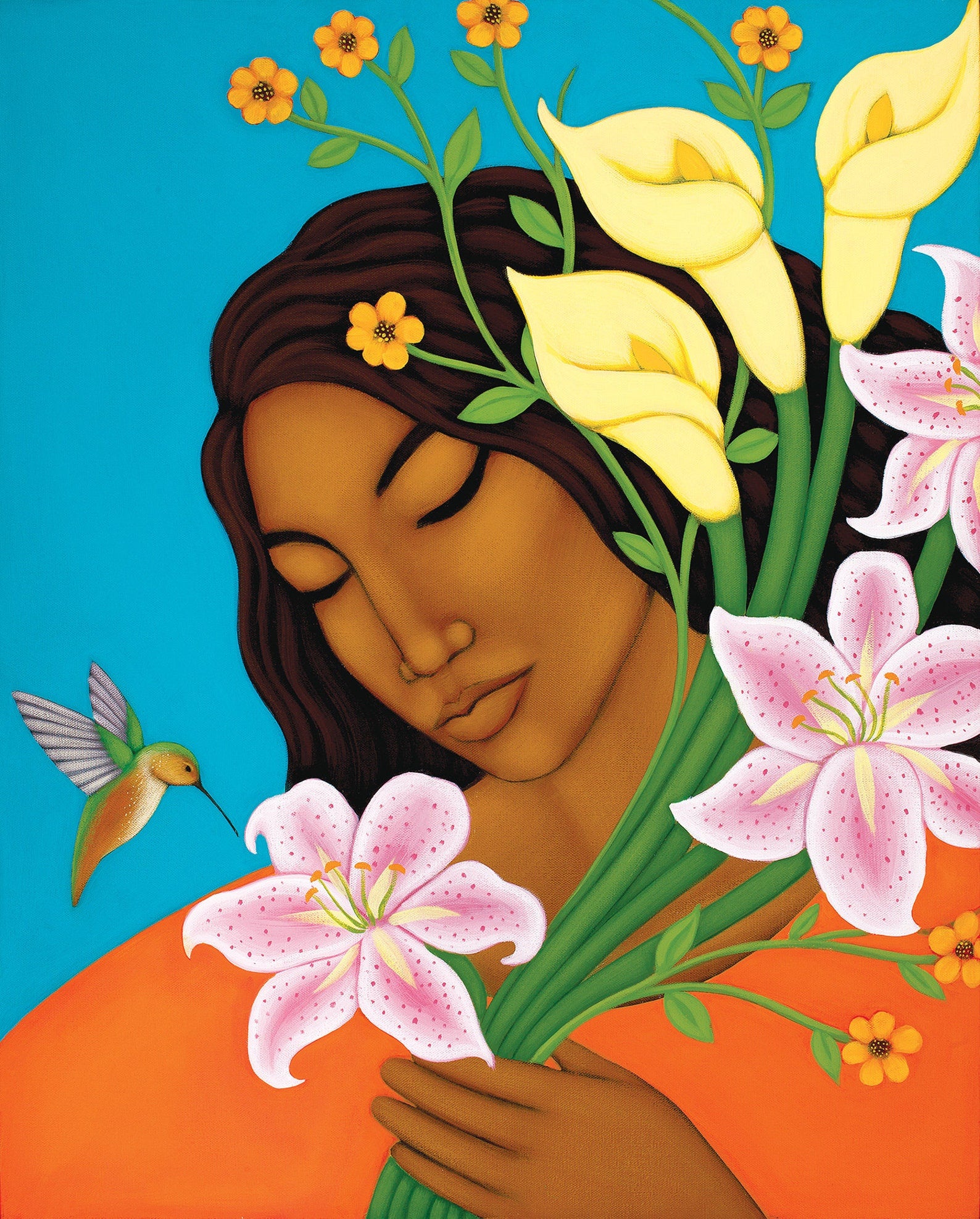 Mexican Folk Art - Hummingbird Lily Portrait - Canvas Giclee of ...